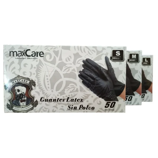 Maxcare guantes de latéx color negro 50 unidades sin polvo S , M o L ...